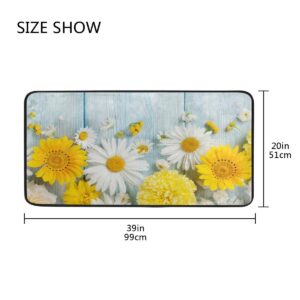 susiyo Kitchen Mat Sunflower Daisy On Blue Wooden Kitchen Rug Mat Anti-Fatigue Comfort Floor Mat Non Slip Oil Stain Resistant Easy to Clean Kitchen Rug Bath Rug Carpet for Indoor Outdoor Doormat