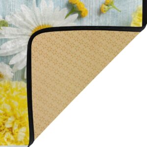 susiyo Kitchen Mat Sunflower Daisy On Blue Wooden Kitchen Rug Mat Anti-Fatigue Comfort Floor Mat Non Slip Oil Stain Resistant Easy to Clean Kitchen Rug Bath Rug Carpet for Indoor Outdoor Doormat