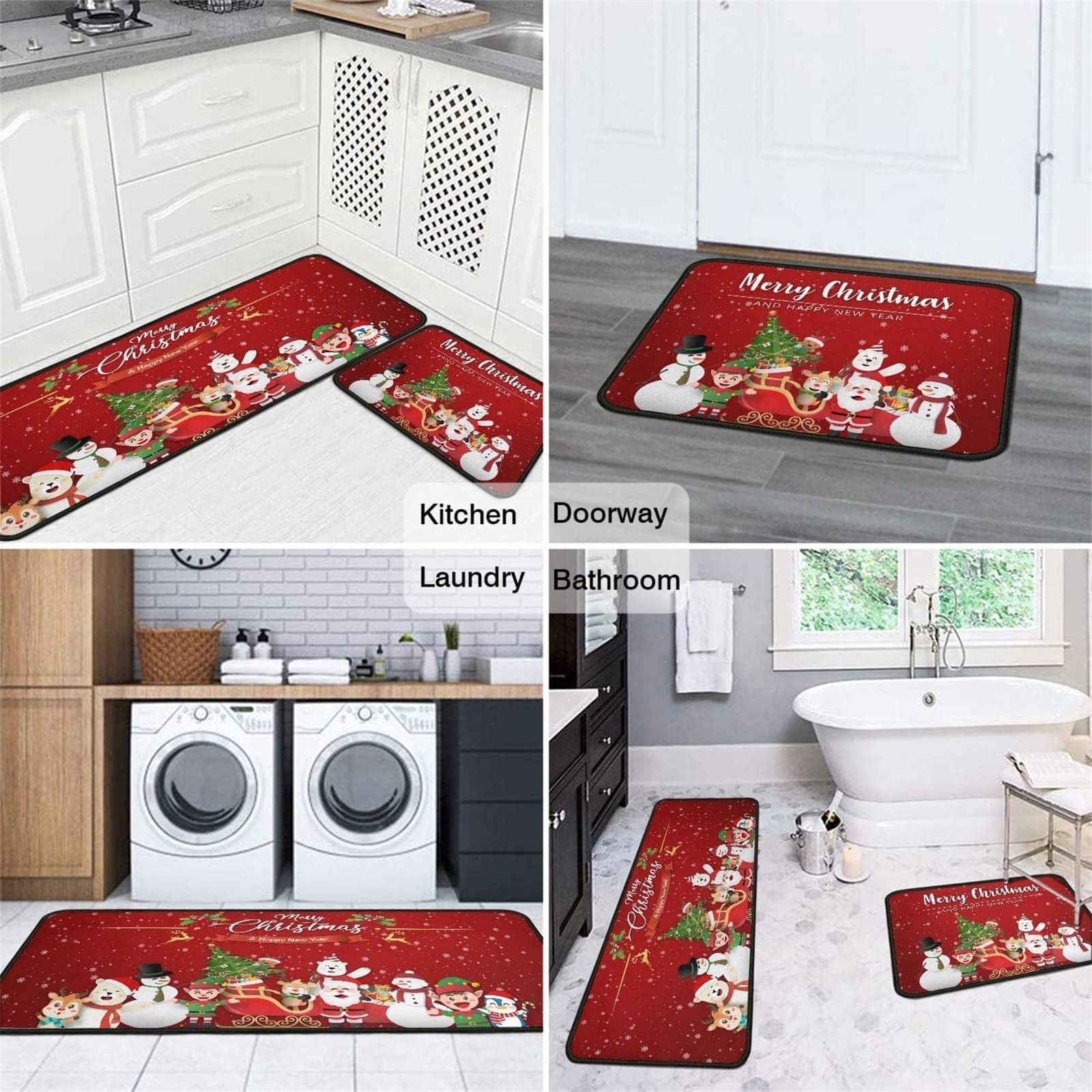 ROTORS Christmas Red Lattice Kitchen Rug Set 2 Piece, Cushioned Anti-Fatigue Kitchen Floor Mats Waterproof Easy to Clean, Comfort Standing Kitchen Mat Set with Non-Slip Latex