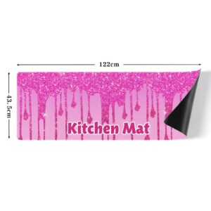 Pink Glitter Dripping Personalized Kitchen Mat Rug,Custom Floor Door Mat Anti-Slip Rugs for Kitchen,Bathroom,Laundry,48x17Inch