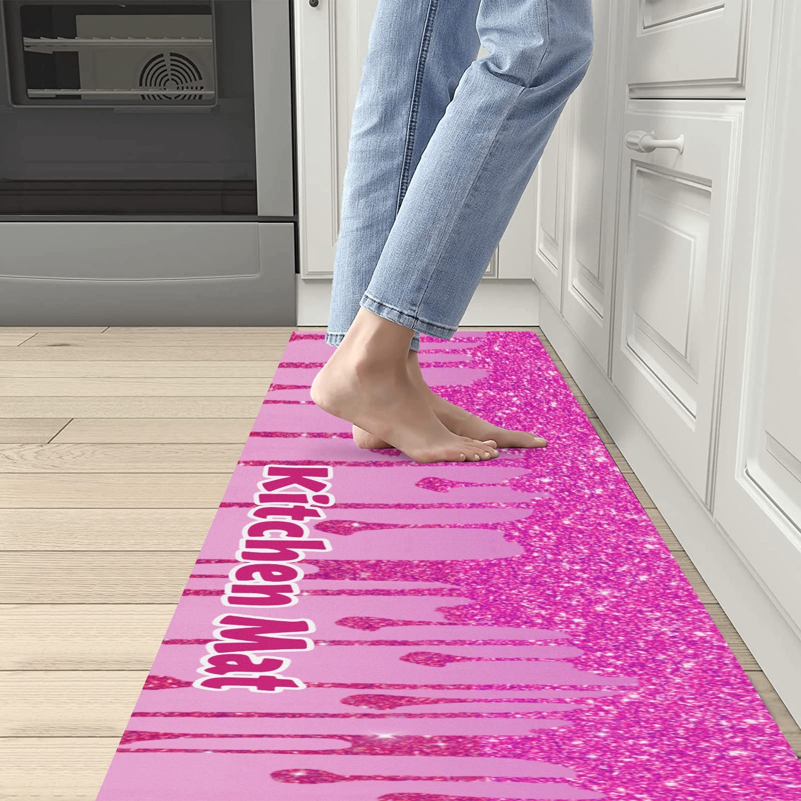 Pink Glitter Dripping Personalized Kitchen Mat Rug,Custom Floor Door Mat Anti-Slip Rugs for Kitchen,Bathroom,Laundry,48x17Inch