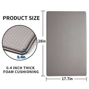 Kitchen Rugs Cushioned Anti Fatigue Mat, Memory Foam , Waterproof,Non-Slip,Heavy Duty PVC,Standing Kitchen Mat for Kitchen, Floor Home, Office, Sink,17.7"x28", Grey