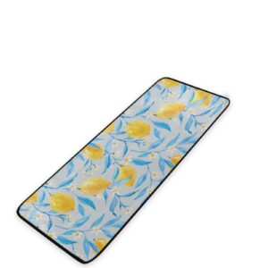 Yellow Lemon Blue Leaves Kitchen Rugs Floor Mat Anti Fatigue Kitchen Mats Non Skid Washable Bath Rug Runner Doormats Carpet Sink Mat Home Decor 39 X 20 inch