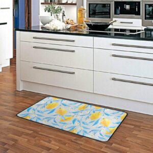 Yellow Lemon Blue Leaves Kitchen Rugs Floor Mat Anti Fatigue Kitchen Mats Non Skid Washable Bath Rug Runner Doormats Carpet Sink Mat Home Decor 39 X 20 inch