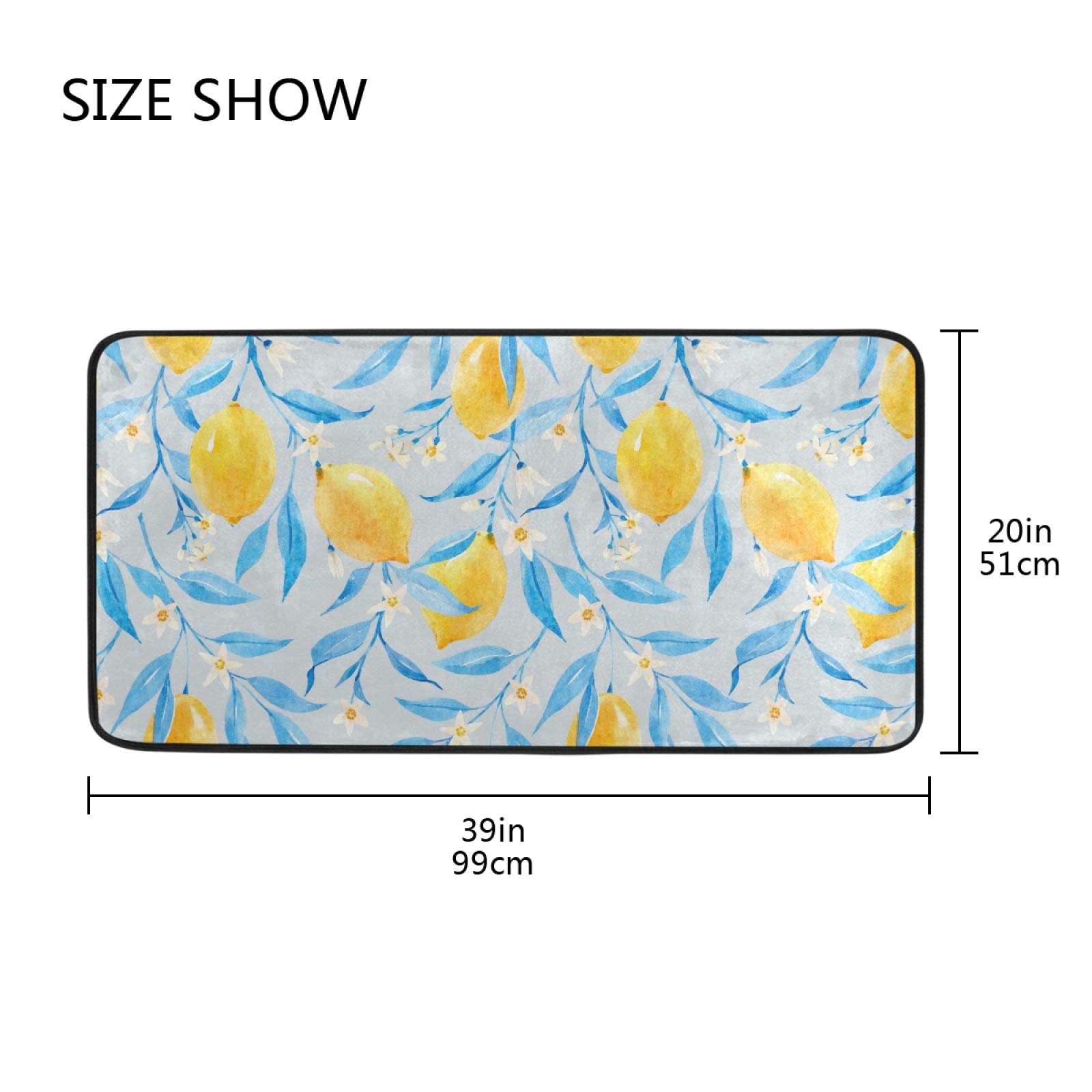 Yellow Lemon Blue Leaves Kitchen Rugs Floor Mat Anti Fatigue Kitchen Mats Non Skid Washable Bath Rug Runner Doormats Carpet Sink Mat Home Decor 39 X 20 inch