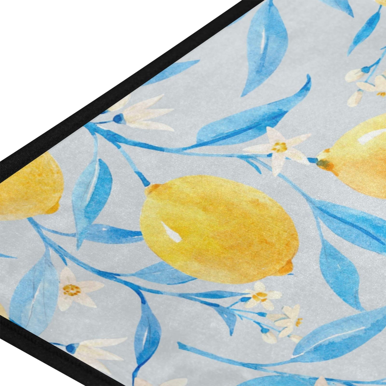 Yellow Lemon Blue Leaves Kitchen Rugs Floor Mat Anti Fatigue Kitchen Mats Non Skid Washable Bath Rug Runner Doormats Carpet Sink Mat Home Decor 39 X 20 inch