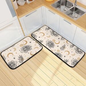 nfmili (boho floral moon) kitchen mat 2 pcs cushioned anti-fatigue kitchen rug, waterproof non-slip floor mats thick ergonomic comfort standing mat for kitchen sink laundry room bedroom living room