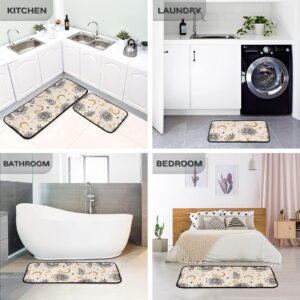 NFMILI (Boho Floral Moon) Kitchen Mat 2 PCS Cushioned Anti-Fatigue Kitchen Rug, Waterproof Non-Slip Floor Mats Thick Ergonomic Comfort Standing Mat for Kitchen Sink Laundry Room Bedroom Living Room