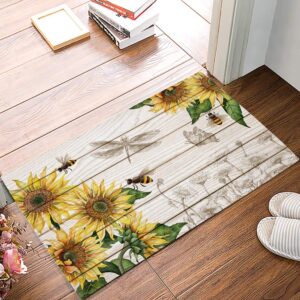 door mat for bedroom decor, sunflowers on wood floor mats, holiday rugs for living room, absorbent non-slip bathroom rugs home decor kitchen mat area rug 18x30 inch