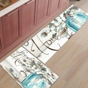 infinidesign 2 piece kitchen mat non-slip floor mat super soft indoor rugs bathroom area rugs doormat runner rug set carpet,forever home mason jar floral (15.7"x23.6"+15.7"x47.2" inches)