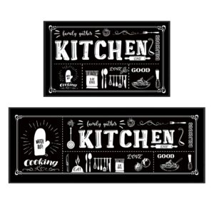 kitchen utensils rugs black kitchen mats for floor 2 piece, anti fatigue floor mat for kitchen, kitchen floor mats for in front of sink and kitchen matt for standing for kitchen decor 17"x30"+17"x47"…