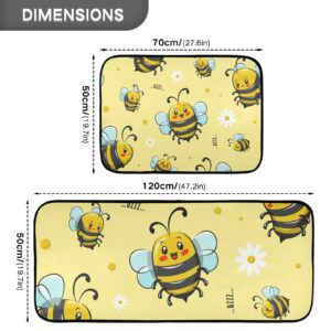 JIPONI Cute Honey Bee Cartoon Kitchen Rugs Set of 2 Pieces, Non Slip Cushioned Anti Fatigue Mats for Kitchen Floor, 19.7" X27.6+19.7" X47.2 Heavy Duty Comfort Standing Mats