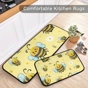 JIPONI Cute Honey Bee Cartoon Kitchen Rugs Set of 2 Pieces, Non Slip Cushioned Anti Fatigue Mats for Kitchen Floor, 19.7" X27.6+19.7" X47.2 Heavy Duty Comfort Standing Mats