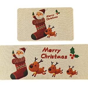 Christmas Kitchen Rug Sets - Anti Fatigue Christmas Kitchen Floor Mats Anti Fatigue Kitchen Rugs and Mats Rubber Back Washable Christmas Kitchen Mats Set 2 Piece 17''x29''+17''x47'' LISIBOOO