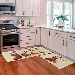 Christmas Kitchen Rug Sets - Anti Fatigue Christmas Kitchen Floor Mats Anti Fatigue Kitchen Rugs and Mats Rubber Back Washable Christmas Kitchen Mats Set 2 Piece 17''x29''+17''x47'' LISIBOOO