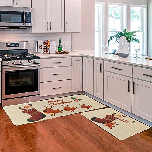 Christmas Kitchen Rug Sets - Anti Fatigue Christmas Kitchen Floor Mats Anti Fatigue Kitchen Rugs and Mats Rubber Back Washable Christmas Kitchen Mats Set 2 Piece 17''x29''+17''x47'' LISIBOOO