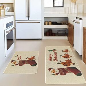 Christmas Kitchen Rug Sets - Anti Fatigue Christmas Kitchen Floor Mats Anti Fatigue Kitchen Rugs and Mats Rubber Back Washable Christmas Kitchen Mats Set 2 Piece 17''x29''+17''x47'' LISIBOOO