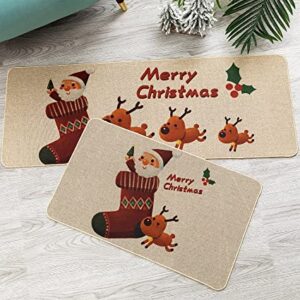 Christmas Kitchen Rug Sets - Anti Fatigue Christmas Kitchen Floor Mats Anti Fatigue Kitchen Rugs and Mats Rubber Back Washable Christmas Kitchen Mats Set 2 Piece 17''x29''+17''x47'' LISIBOOO