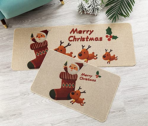 Christmas Kitchen Rug Sets - Anti Fatigue Christmas Kitchen Floor Mats Anti Fatigue Kitchen Rugs and Mats Rubber Back Washable Christmas Kitchen Mats Set 2 Piece 17''x29''+17''x47'' LISIBOOO