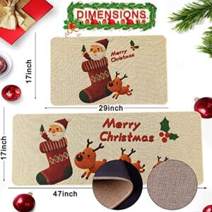 Christmas Kitchen Rug Sets - Anti Fatigue Christmas Kitchen Floor Mats Anti Fatigue Kitchen Rugs and Mats Rubber Back Washable Christmas Kitchen Mats Set 2 Piece 17''x29''+17''x47'' LISIBOOO