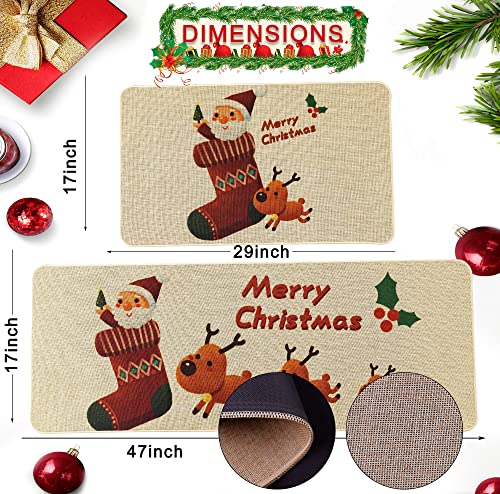 Christmas Kitchen Rug Sets - Anti Fatigue Christmas Kitchen Floor Mats Anti Fatigue Kitchen Rugs and Mats Rubber Back Washable Christmas Kitchen Mats Set 2 Piece 17''x29''+17''x47'' LISIBOOO