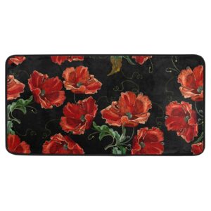 red poppies flowers black kitchen floor mat 39 x 20 inch anti fatigue comfort standing mat soft kitchen runner rug for hallway entryway door outside decor