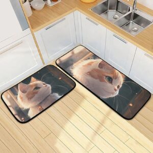 nfmili (anime beautiful cat) kitchen mat 2 pcs cushioned anti-fatigue kitchen rug, waterproof non-slip floor mats thick ergonomic comfort standing mat for kitchen sink laundry room bedroom living room