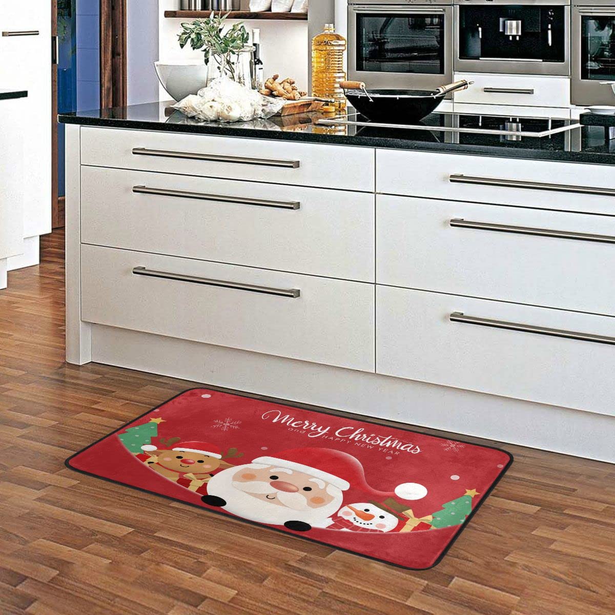 Kitchen Rugs Christmas Cute Santa Claus Design Non-Slip Soft Kitchen Mats Bath Rug Runner Doormats Carpet for Home Decor, 39" X 20"