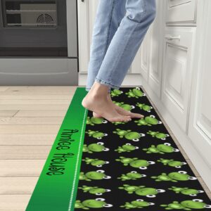 Green Frog on Black Personalized Kitchen Mat Rug,Custom Floor Door Mat Anti-Slip Rugs for Kitchen,Bathroom,Laundry,48x17Inch