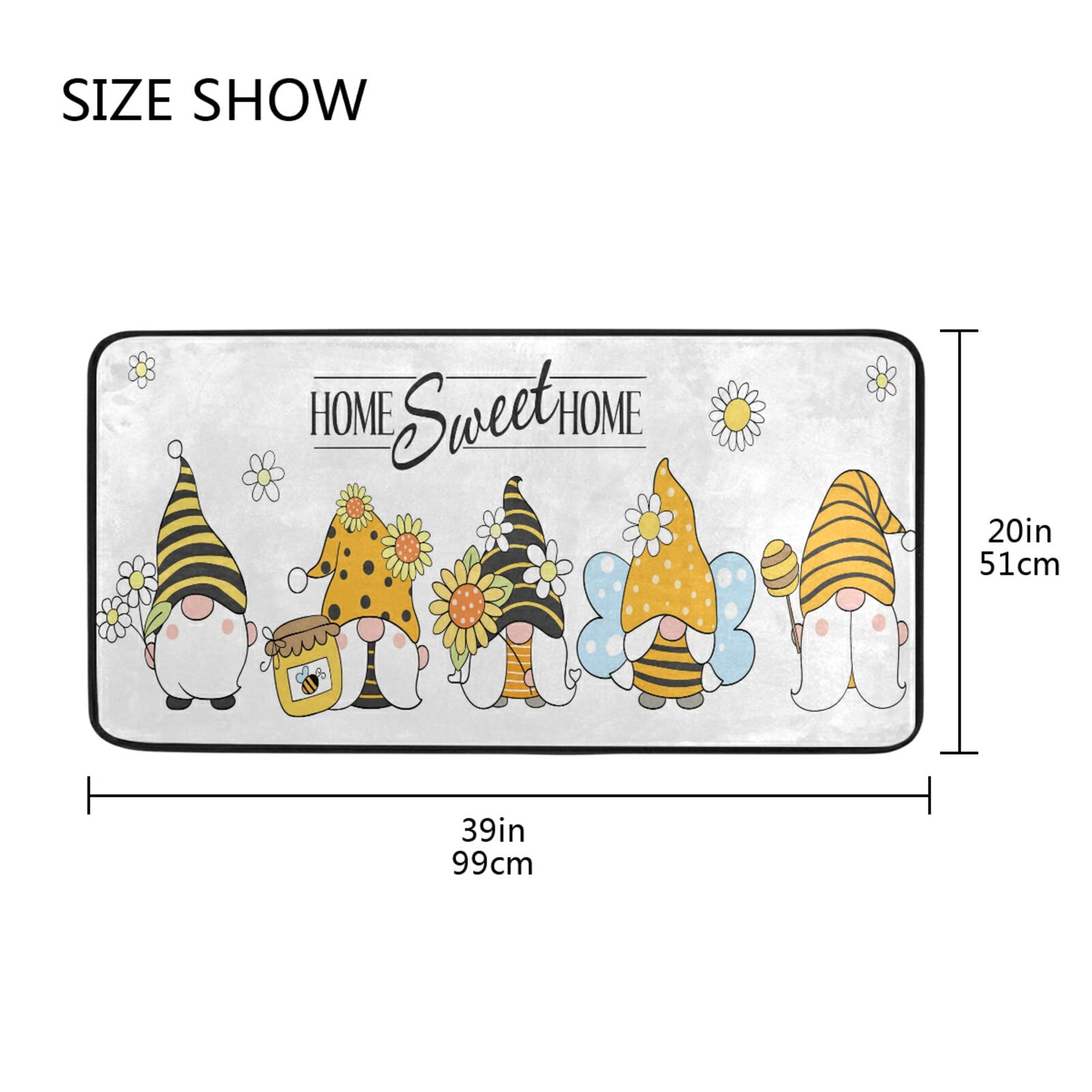 Sunflowers Bee Gnomes Kitchen Rug Spring Summer Autumn Kitchen Mat Runner Rugs Non Slip Floor Door Mats Soft Doormat Carpet Home Decor 39 X 20 Inch