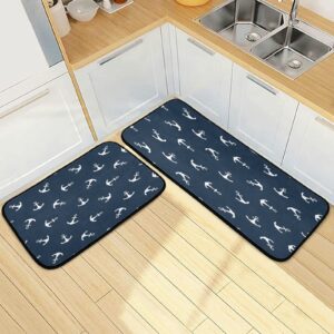 alaza anchor nautical blue ocean 2 piece kitchen rug floor mat set runner rugs non-slip for kitchen laundry office 20" x 28" + 20" x 48"