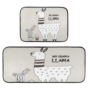 mchiver cute cartoon llama kitchen rugs set anti fatigue kitchen mat 2 pieces for floor non-slip cushioned runner rug standing mat for kitchen bathroom hallway home decor