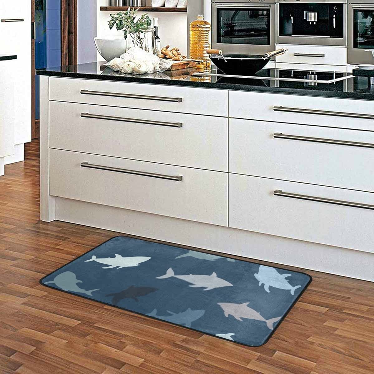 Anti Fatigue Kitchen Mat Shark Sea Animal Wild Hand Non Slip Kitchen Rug Runner 39"x20" Comfort Standing Mats Kitchen Carpet