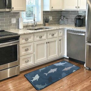 Anti Fatigue Kitchen Mat Shark Sea Animal Wild Hand Non Slip Kitchen Rug Runner 39"x20" Comfort Standing Mats Kitchen Carpet