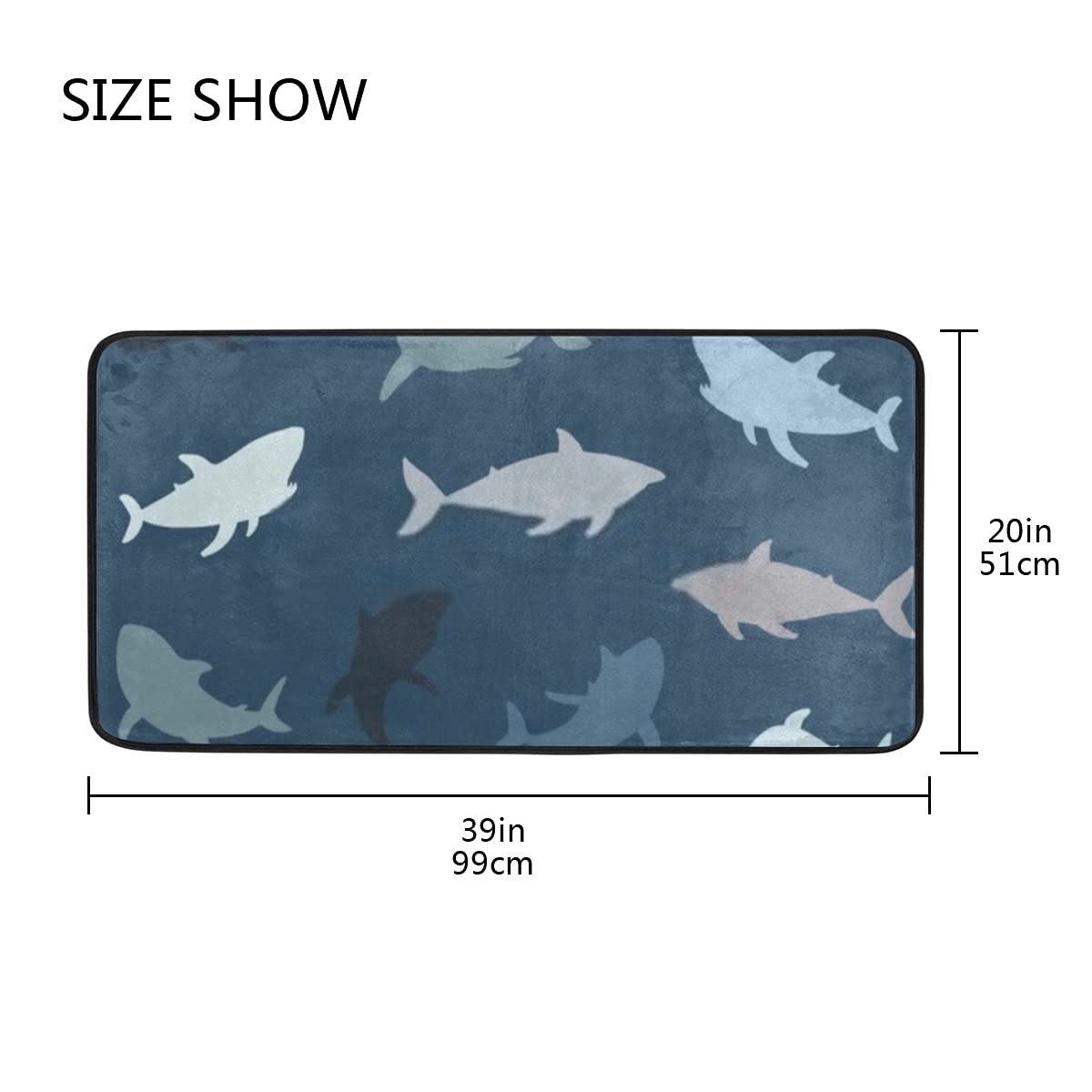 Anti Fatigue Kitchen Mat Shark Sea Animal Wild Hand Non Slip Kitchen Rug Runner 39"x20" Comfort Standing Mats Kitchen Carpet