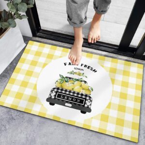 indoor doormat absorbent bath rugs entrance non slip front door mat checker farm truck lemon white kitchen carpets yellow buffalo plaid floor mats for bathroom bedroom living room decor 16x24in