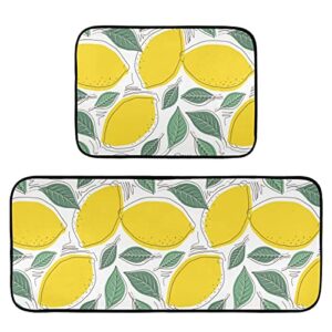 fresh watercolor lemons kitchen rugs and mats set 2 piece non slip washable runner rug set of 2 for kitchen living room floor home decor