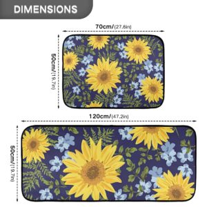 Sunflowers Navy Background Kitchen Rugs and Mats Set 2 Piece Non Slip Washable Runner Rug Set of 2 for Floor Home Decor Sink Kitchen Laundry