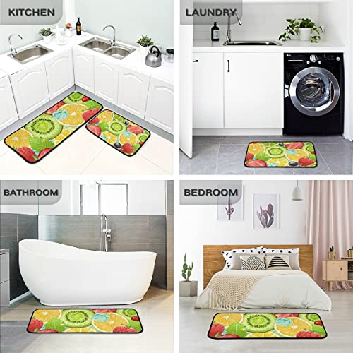 Lemon Strawberry Kitchen Rugs and Mats Set 2 Piece Non Slip Washable Runner Rug Set of 2 for Floor Home Kitchen Laundry Decorative