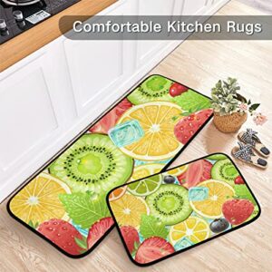 Lemon Strawberry Kitchen Rugs and Mats Set 2 Piece Non Slip Washable Runner Rug Set of 2 for Floor Home Kitchen Laundry Decorative