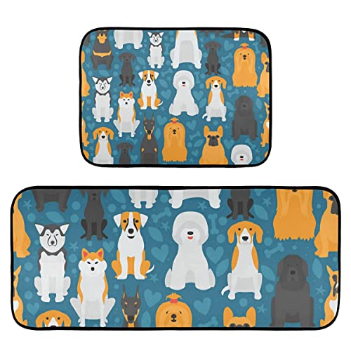 Dogs Kitchen Rugs and Mats Set 2 Piece Non Slip Washable Runner Rug Set of 2 for Kitchen Floor Home Sink Ladunry Office