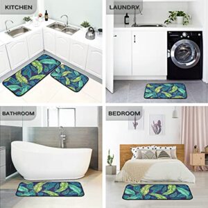 Blue Paisley Leaves Kitchen Rugs and Mats Set 2 Piece Non Slip Washable Runner Rug Set of 2 for Floor Home Decor Sink Kitchen Laundry