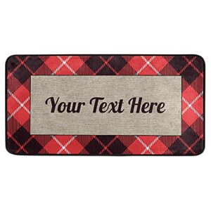 sinestour custom red buffalo plaid kitchen rugs non slip kitchen mats doormat bathroom runner area rug for home decor, washable, 39 x 20 inch