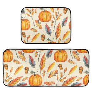 emelivor pumpkins kitchen rugs and mats set 2 piece non slip washable runner rug set of 2 for kitchen floor home sink ladunry office