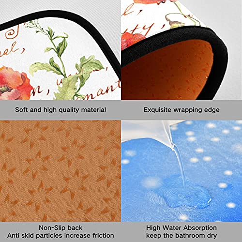 Emelivor Poppy Flowers Summer Kitchen Rugs and Mats Set 2 Piece Non Slip Washable Runner Rug Set of 2 for Kitchen Floor Home Sink Ladunry Office