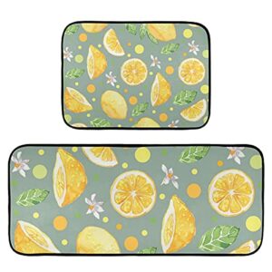 emelivor summer lemon fruit floral kitchen rugs and mats set 2 piece non slip washable runner rug set of 2 for kitchen floor home sink ladunry office