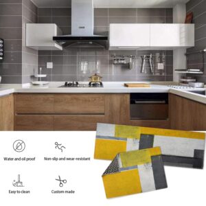 2 Pcs Kitchen Rug Set,Grey and Yellow ,Street Modern Rock Abstract Square Non-Slip Cushioned Anti-Fatigue Kitchen Mats and Rugs Soft Crystal velvet Non-Slip Area Runner Rugs Washable Durable Doormat