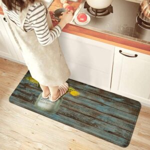 Mason Jar Floral Barn Wood Western Country Anti Fatigue Kitchen Mat Comfort Floor Mats Non-Slip Oil Stain Resistant Easy to Clean Kitchen Rug