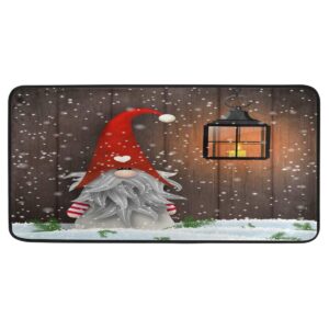 staytop christmas kitchen rugs, winter traditional gnome santa claus lantern wood pattern area rug non slip floor mat doormat anti fatigue comfort standing mat for hallway bedroom