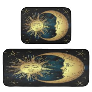 ALAZA Sun Moon Star Antique 2 Piece Kitchen Rug Floor Mat Set Runner Rugs Non-Slip for Kitchen Laundry Office 20" x 28" + 20" x 48"